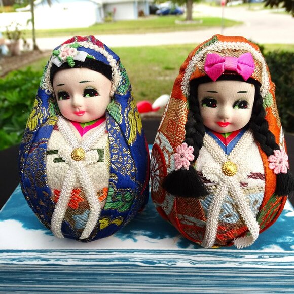Toys | Set Of 2 Japanese Roly Poly Gofun Okiagari Koboshi Dolls | Poshmark
